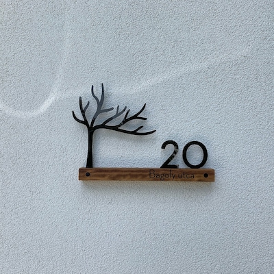 Modern House Numbers Tree 02 Wooden & Acrylic Signs African Teak Iroko ...