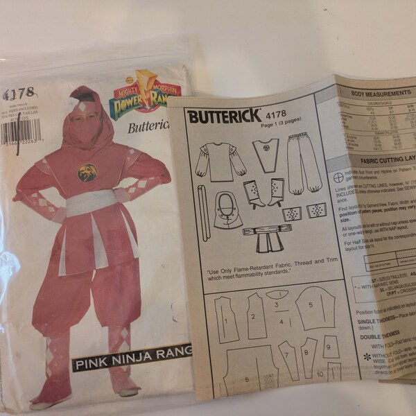 Butterick 4178 Childs Pink Ninja Ranger POWER RANGER Costume Pattern ...