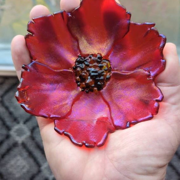 Fused Glass Art Poppy Flower Bowl Gift - Etsy