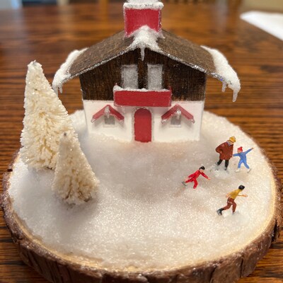 Alpine Chalet Paper Glitter House Ornament - Etsy