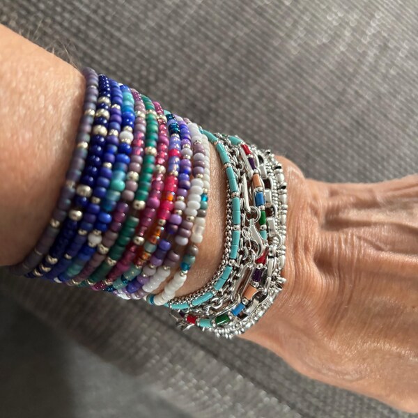 Dark Blue Bead Necklace - Handmade Dark Blue Gold / Silver Seed Bead ...