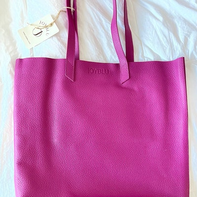 Genuine Handcrafted Leather Fuchsia Shopper Tote Bag Pebbled Italian ...
