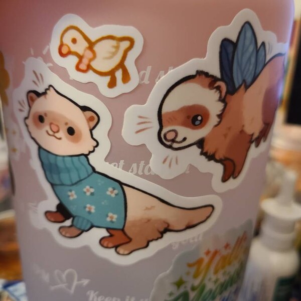 Fluffy Ferret Sticker / Cute Animal Sticker / Ferret Gift / Laptop ...