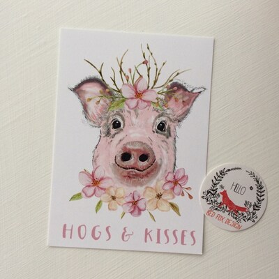 Pig Print Postcard, Cute Funny Pig Stationary - Etsy