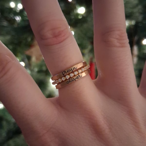 Ring Set Gift for Mom Stackable Rings Personalized Name Rings 14k Gold Filled Name Ring Set ...