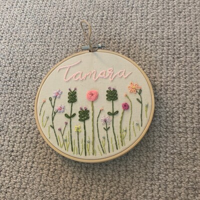 Custom Name Embroidery Hoop Floral Embroidery Hoop Nursery Decor Modern ...