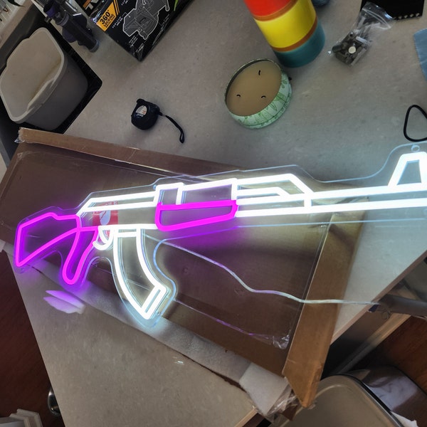 Gun Led Neon Sign AK 47 Gift Pistol Led Neon Light Gun Wall Art Decor ...