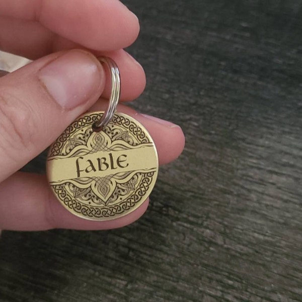 Personalized Pet Tag Elven Scrollwork With Celtic Border Custom Dog Cat ...