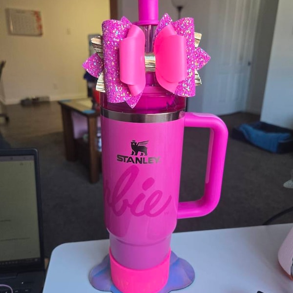 Pink Fuchsia Stanley Tumbler Bow Straw Topper Hot Pink and Gold Stanley ...