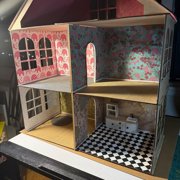 Retro Blue Flower Dollhouse Wallpaper 1-6 & 1-12 and 1-18 Scale ...