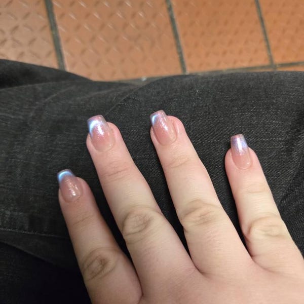 Glittery Pinky Red Blush Blue Cat Eye French Style Reusable Nails ...