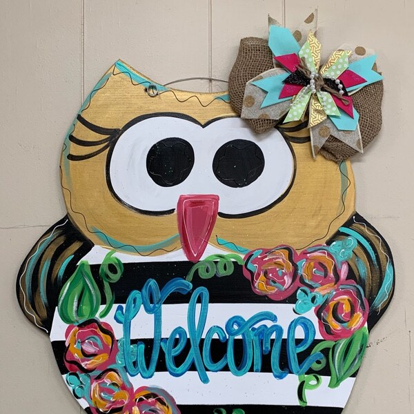 Owl Door Hanger - Owl Wreath - Spring Door Decor - Owl Sign ...