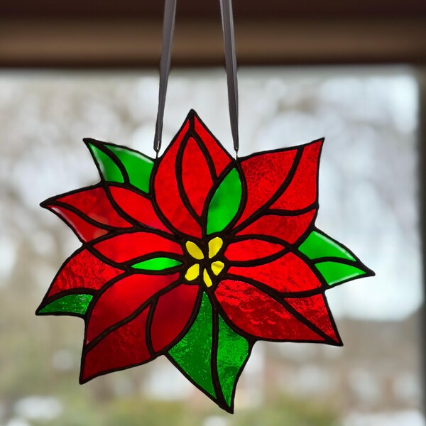 STAINED GLASS PATTERN - Very Sherry Glass - "poinsettia" - Etsy