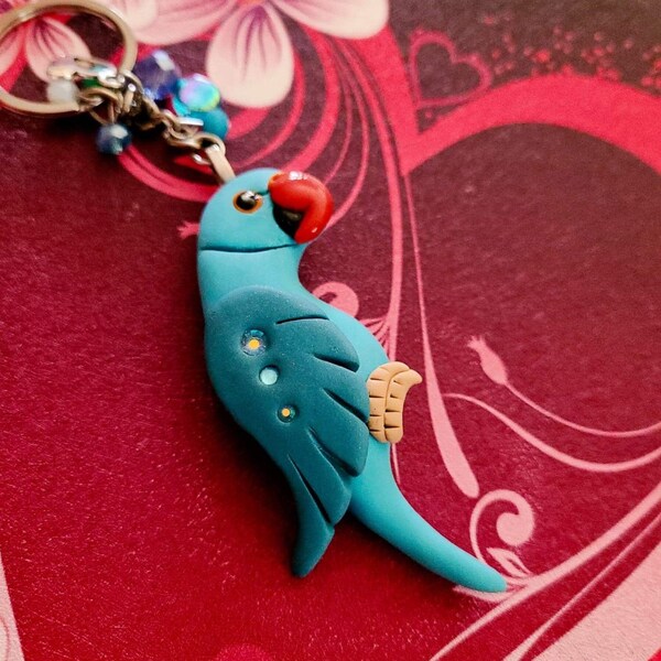 Blue Ringneck Parrot Keychain , Handmade, Parrot Figurine Made of ...