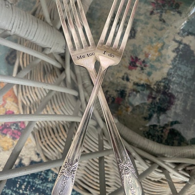 Vintage Hand Stamped Wedding Forks Engraved Silver Plate I Do / Me Too ...