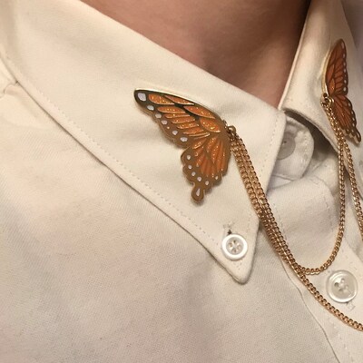 Butterfly Wings Collar Pins Gold Plate Hard Enamel Pins W/ Chain ...