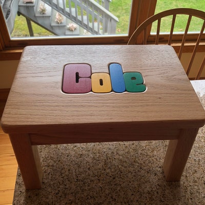 Solid Oak wood Name Personalized Puzzle Step Stool Pastel - Etsy