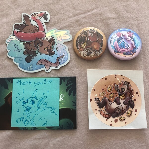 Axolotl, Ferret, Rabbit and Brown Hyena - Paws or Maw? - BADGE / BIG ...