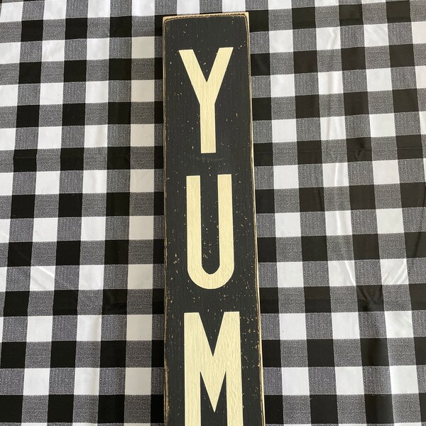 YUM Sign, Farmhouse Kitchen Decor, Small 3.5" X 18" Vertical Sign, Gift ...
