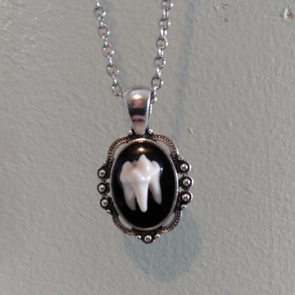 Cameo Tooth Necklace Real Bone Jewelry Baroque Gothic Taxidermy Vulture ...