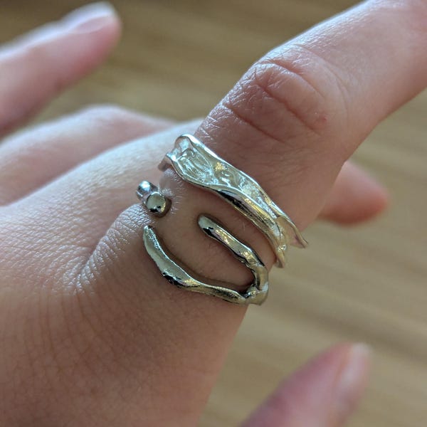 Liquid Lava Y2k Ring Hollow Chunky Irregular Silver Rings Molten Unique Ring Abstract Geometric ...