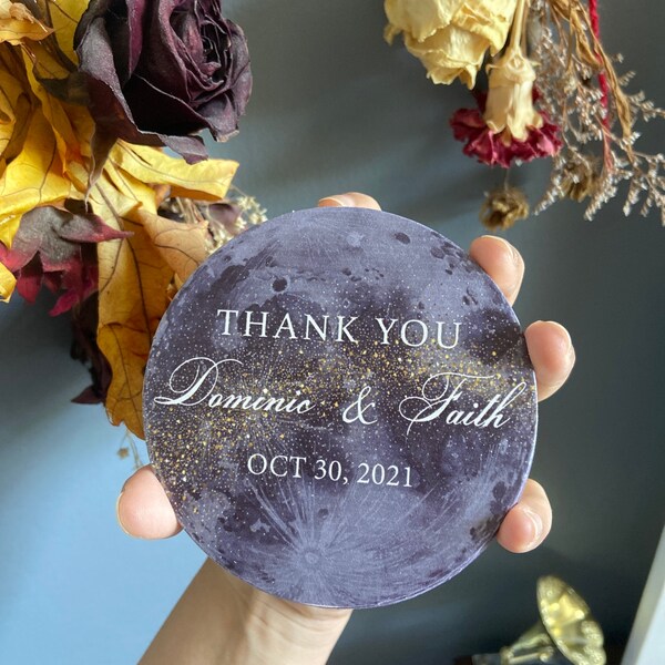 Wedding Favor Coasters, Moon Wedding Theme Personalized Names & Wedding ...