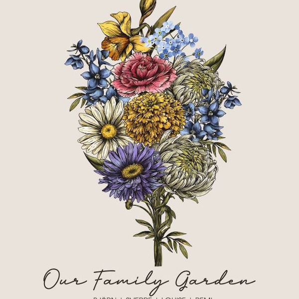Custom Birth Flower Bouquet Tattoo Birth Month Flower Tattoo Family ...