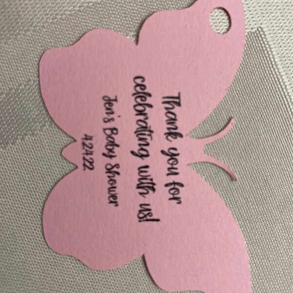 Pink Butterfly Tags - Custom Light Pink Wedding Favor Tags - Butterfly ...