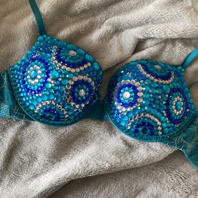 Rhinestone Embellished Lace Longline Bra Pink, Purple, Blue Sparkle Top ...