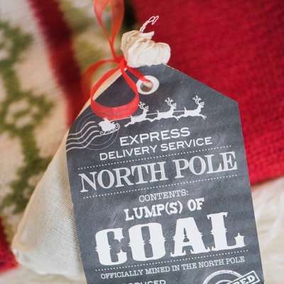 Christmas Gift Tag, Lump of Coal North Pole Delivery, Santa's Naughty ...