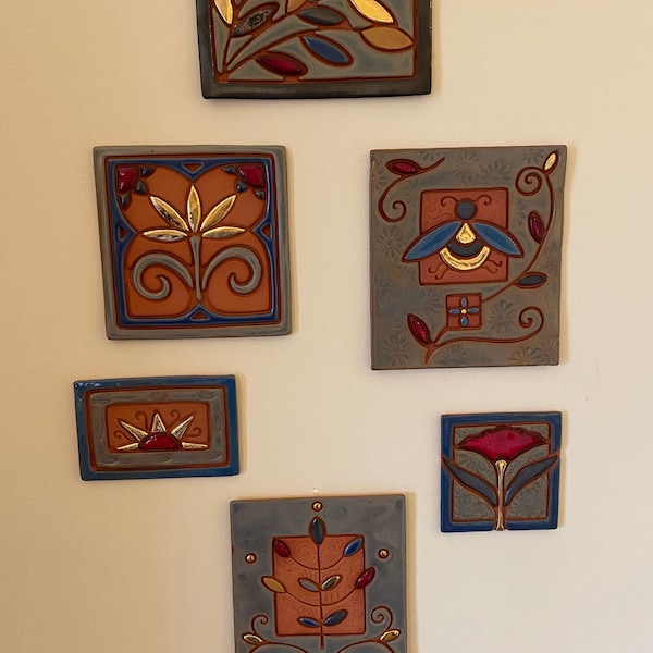 4.5 Square White Rabbit ART Tile Glazed Terra-cotta 22k Gold Moon ...