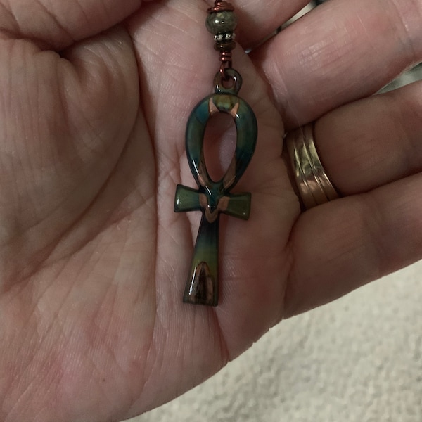 Ankh Necklace - 7th Anniversary Gift -flame Colored Copper Ankh ...