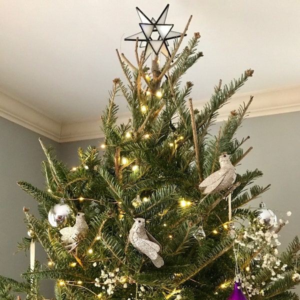 Sm.stained Glass Tree Topper, Iridescent White Glass, Moravian Star ...