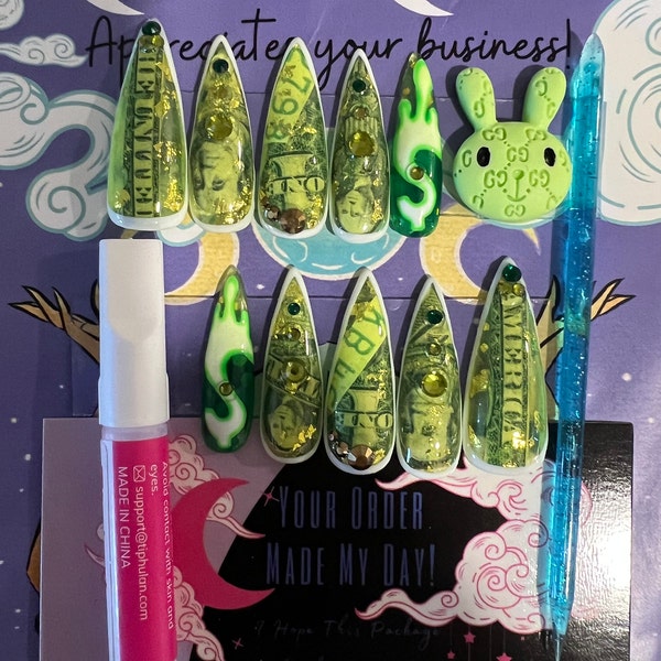 Red and Black Lady Luck Press on Nails, Reusable Press on Nails, Poker ...