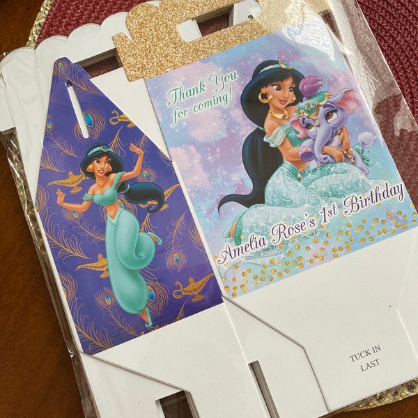 Princess Jasmine Aladdin Birthday Party, QTY 8 Personalized Gable Favor ...