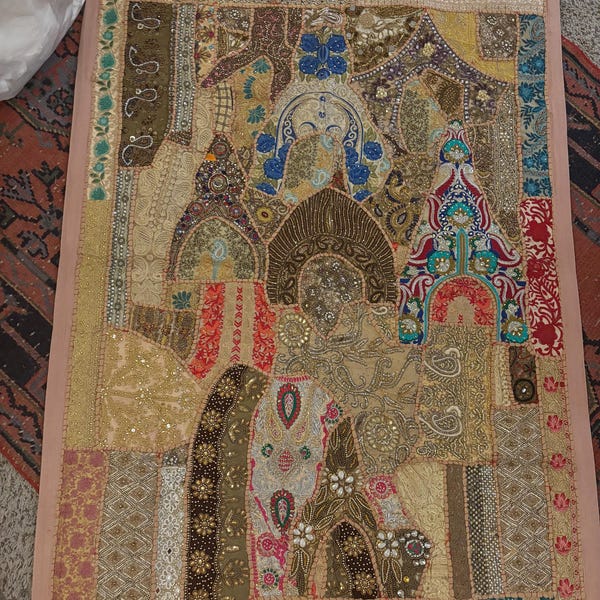 Green Patchwork Tapestry Drawing Room Wall Tapestry Heavy Embroidery ...