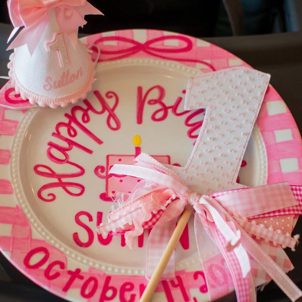 White Swiss Dot Cake Topper | Gingham 1 Number Cake Topper With Ribbons ...