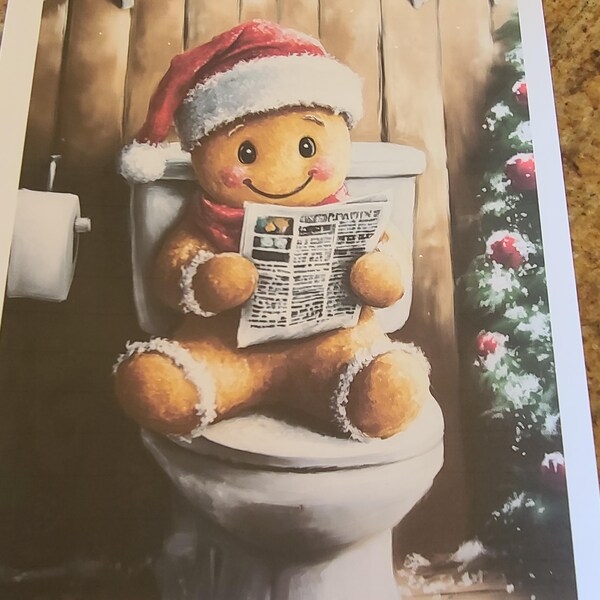 Gingerbread on the Toilet, Printable Funny Christmas Wall Art, Bathroom ...
