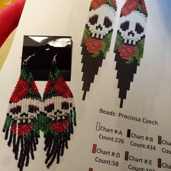 PDF Beaded Skull Fringe Earrings Pattern - Halloween Bead Rose Skull ...