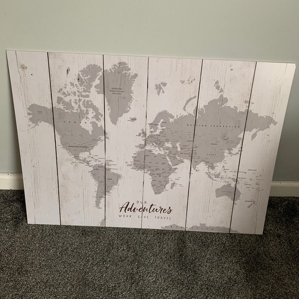 World Map Pin Board, Places We've Been Map, Push Pin Travel Map, Wood ...