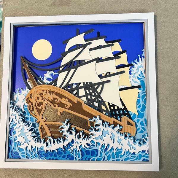 3D SVG Sailing Ship Shadow Box, Ship 3D Svg, Beach 3d Svg, Sea 3D Svg ...