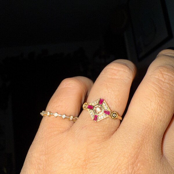 14K Gold Ruby Ring for Women, Red Gemstone Engagement Ring, Delicate ...