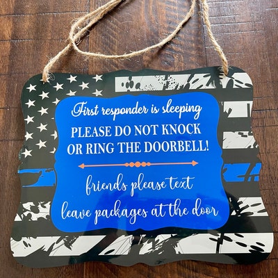 Sleeping First Responder, Thin Blue Line Sign, Door Sign for Officer ...