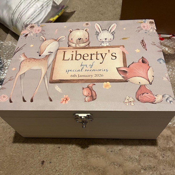 Personalised Wooden Keepsake Box, Memory, Woodland, Animals, Baby Box ...
