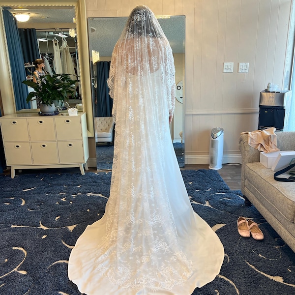 Mantilla Veil,vintage Veil,bridal Veil,lace Trim Veil,long Veil,blusher ...