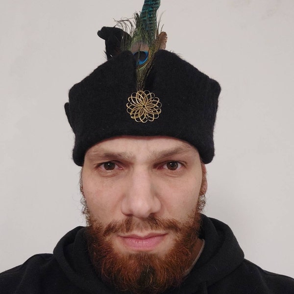 Tall Men's Medieval Felted Gray Historical Hat. Warm Winter Woolen ...