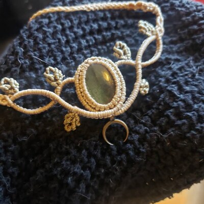 Blue Labradorite Macrame Choker Necklace or Tiara,leaf Detail Black ...