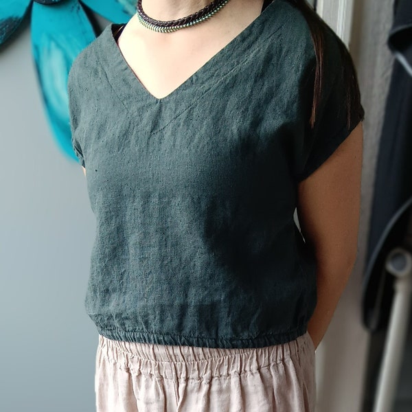 Linen Simple V-neck Top. Soft Linen Top. Washed Linen Blouse. Classic ...