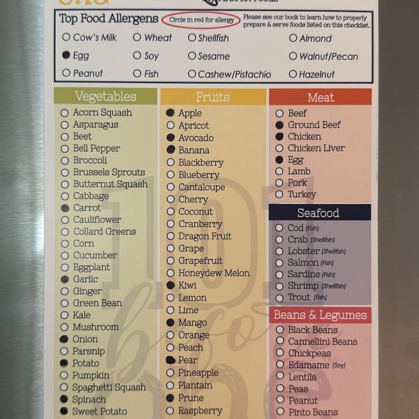 101 Food Checklist PDF Download for Baby Led Weaning From 101 Before ...