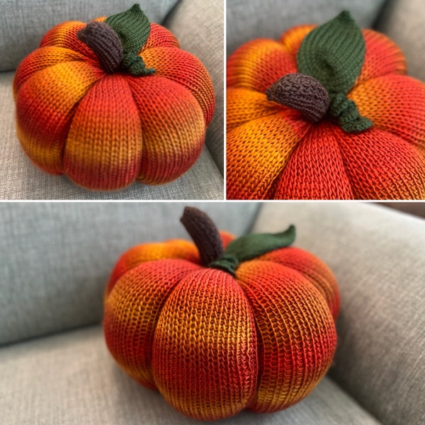 Large Pumpkin & Leaf (PATTERN PDF for 22, 40, and 46/48 Needle Addi and Sentro Circular Knitting ...